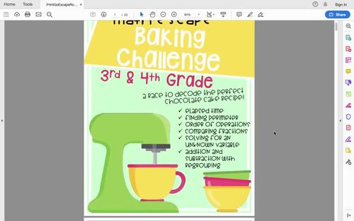 Print & Go Escape Room - Math Review - Baking by Teach Me Silly | TPT