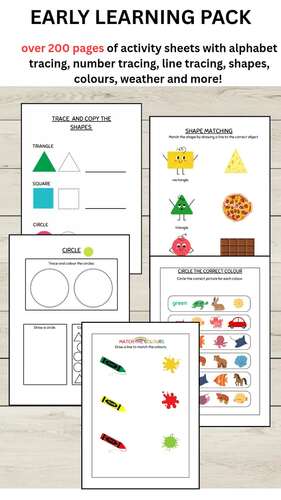 Preschool & Kindergarten Worksheets Bundle, Early Learning PDF, ABC, Math,