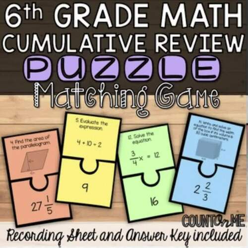 6th Grade Math Cumulative Review Matching Game by Thriving Teacher Inc