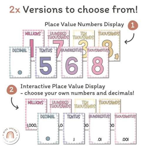 Place Value Posters Bulletin Board Display | Daisy Gingham Pastels Math ...