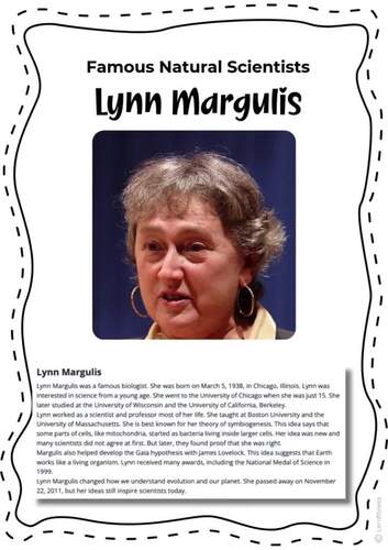 Scientist Lynn Margulis - Fact Sheet, Quiz + Interactive PDF + H5P