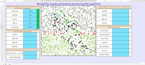 Digital Math Pixel Art Mystery Picture 6th Grade 6.EE.3 Properties Of ...