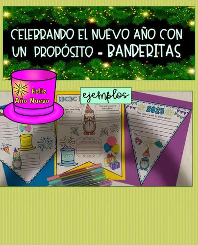 Propósito nuevo año banderitas New Year's Resolution Banner Spanish 2023