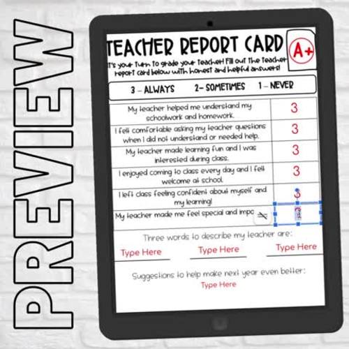Teacher Report Card | Distance Learning | End of School Year | TPT