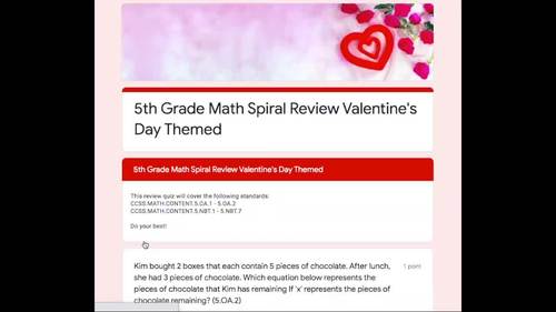 Valentine's Day Themed 5th Grade Math Spiral Review Google Classroom™