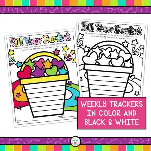 Bucket Filler Chart for Kindness Calendar | Week or Month of Kindness ...