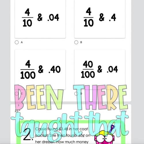 4th Grade Add and Subtract Tenths and Hundredths Decimals and Fractions