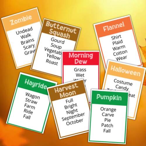 Fall 5 Forbidden Words Game, Autumn Games, Fall Classroom Trivia Games