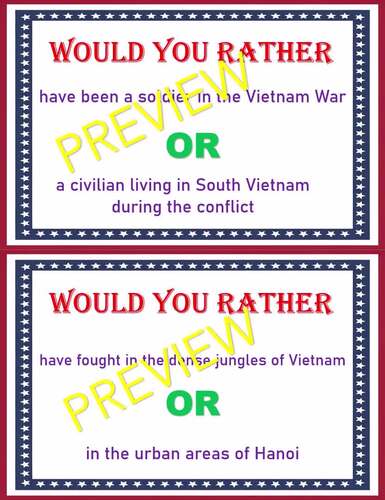 VIETNAM WAR ACTIVITY: WOULD YOU RATHER QUESTIONS + 2 FREE POSTERS