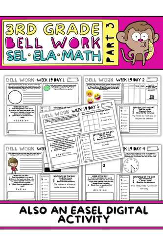 3rd Grade Morning Bell Work-Part 3- SEL Math ELA | TPT