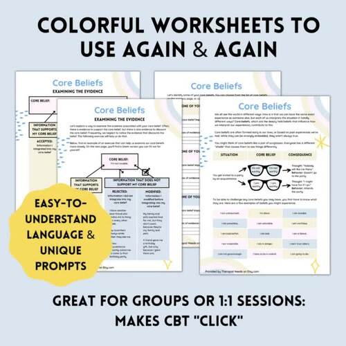 CBT Worksheets on Core Beliefs for Individuals or Groups! by Therapist ...