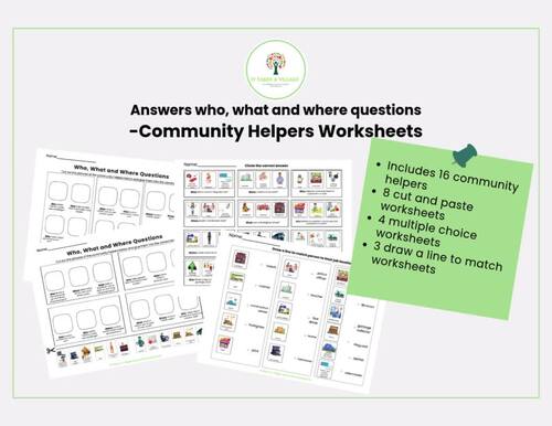 Answers Who, What and Where Questions-Community Helpers Worksheets