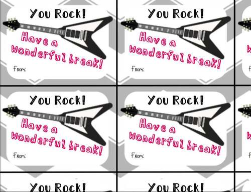 "You Rock!" Christmas/Winter Holiday Gift Tag- Rock & Roll Theme