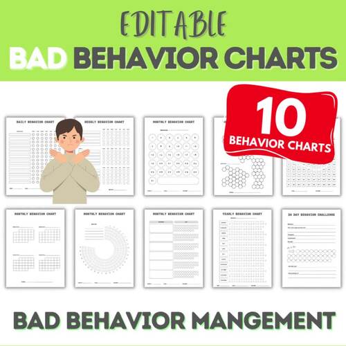 Bad Inappropriate Behavior Management Editable Chart for Autism ADHD ...