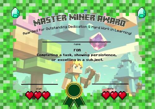 minecraft inspired certyficates by Agnieszka Sulecka | TPT