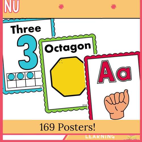 Classroom Posters Back to School Decor Letters Numbers Colors Shapes ASL