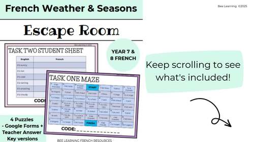 French Escape Room Weather & Seasons | La Météo et Saisons | Print Digital