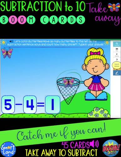 Subtraction to 10_Take away_Spring Butterflies_Boom Cards™ | TpT