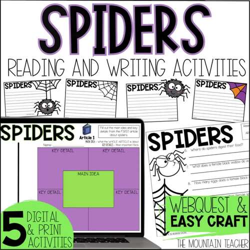 All About Spiders Reading Comprehension Activities, Webquest & Writing ...