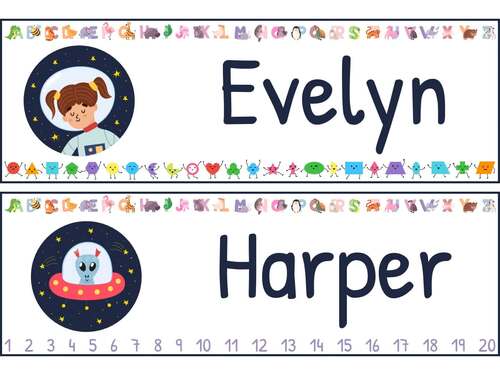 Student Desk Plates, 30 Printable/Editable Cute Space Classroom Name Tags