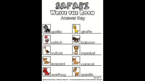 Safari Write the Room - African Animals Vocabulary Cards & Recording Sheets