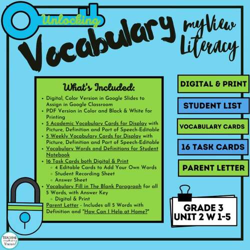 myView Literacy Vocabulary Cards & Activities BUNDLE Grade 3 Unit 2 ...