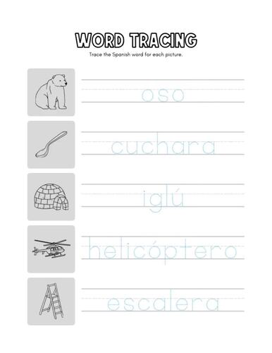 Spanish Worksheets, Learn Español, Spanish Tracing, Spanish Picture ...
