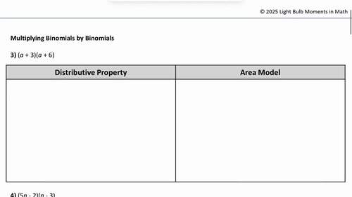 Multiplying Polynomials Monomials Binomials Guided Notes Worksheet ...