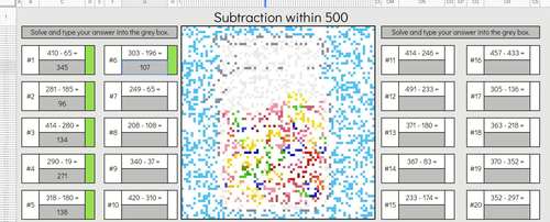 Digital Math Pixel Art | 5th Grade Fluency Subtraction within 500