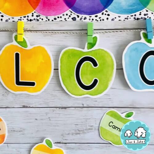 Watercolor Apple Decor, Back To School Welcome Banner, Editable Label ...