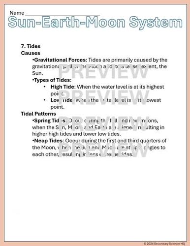 Sun-Earth-Moon System Review and Paper Study Guide by Secondary Science HQ