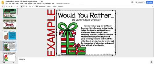 DECEMBER WRITING PROMPTS IN GOOGLE SLIDES™ | DIGITAL | "Would You ...