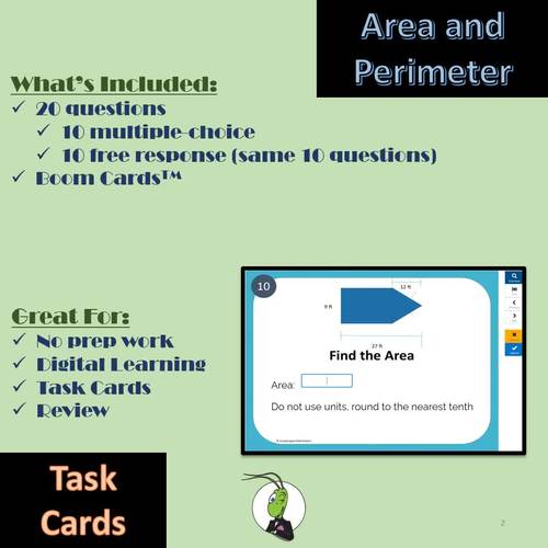 Area and Perimeter Quiz BOOM Task Cards Problems Geometry | TPT