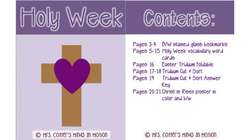 Holy Week Activities by Mrs Cotter's Minds In Motion | TPT