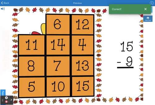 1st Grade Thanksgiving | Subtract within 20 | Picture Reveal | Boom