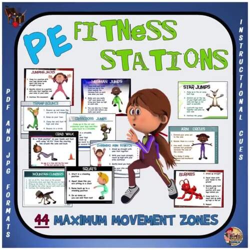 PE Stations - 44 Fitness Exercise Activities for Elementary Phys Ed ...