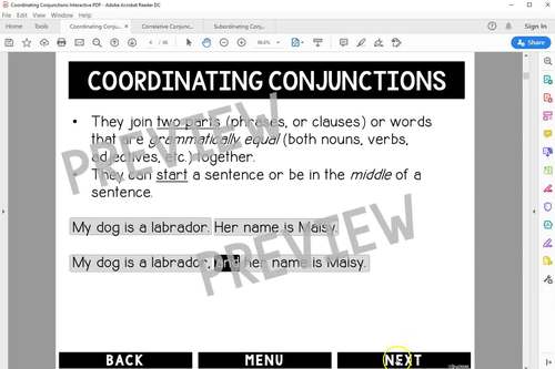 Coordinating Conjunctions Interactive PDF Compound Sentences by Stacy ...