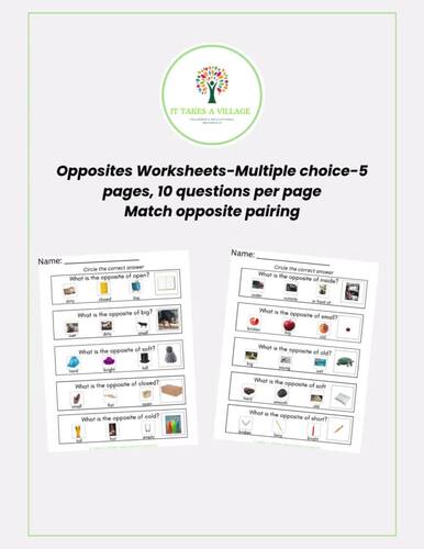 Opposites worksheets-multiple choice-circle the correct word/picture