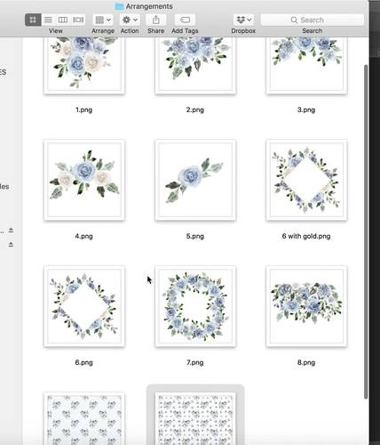 AZURE Blue Watercolor Floral Wreaths Flower Bouquets Borders Digital Papers