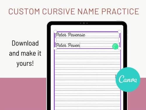 Editable Cursive Name Practice Worksheet in Canva for 4th-6th Grade ...