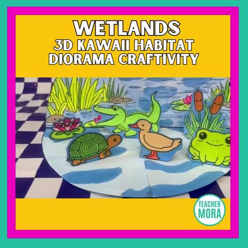 Wetlands Habitat Craft + Worksheets | 3D Kawaii Ecosystem Diorama | Swamp