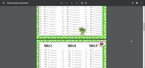 Mixed operations workbook by Wise Old Owl Educational Products | TPT