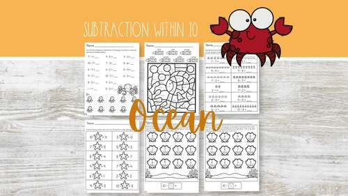 Math Subtraction within 10 Ocean Theme * Morning Work * Worksheets ...