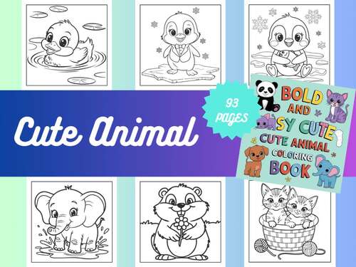 Cute Animal Coloring Book | 93 Large Print Cute Animals Designs ...