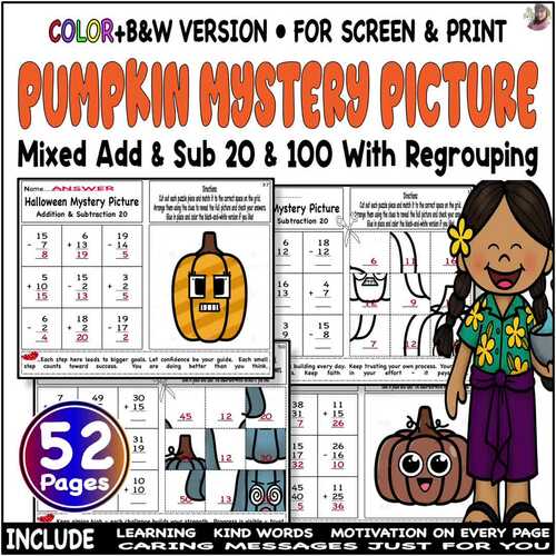 Halloween Math Mystery Picture | Add Subtract within 20 & 100 With ...