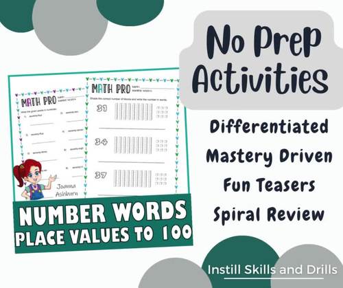 Numbers to 100 Recognition and Base 10 Blocks Activities and Worksheets