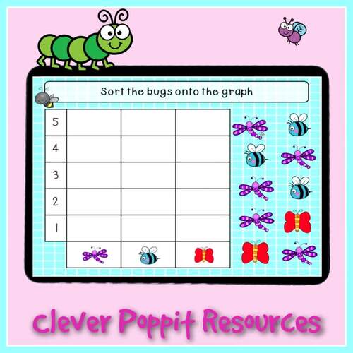 BOOM CARDS Graphs and Data - Classify and Interpret Data - Bug Themed