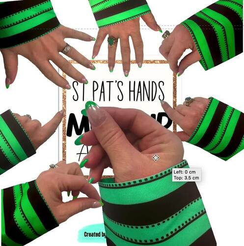 St Pat's Hand Mockup, female Teacher Hand Green mock up Moveable images