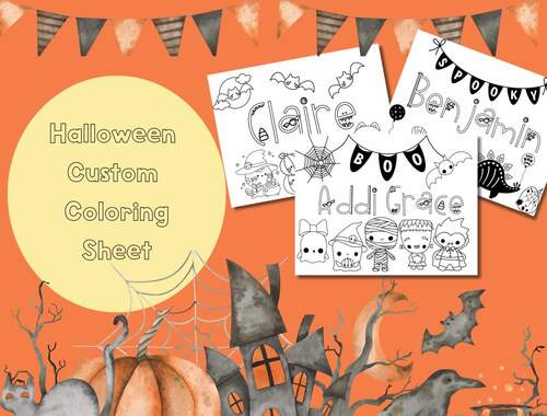 Personalized Halloween Coloring Pages | Customizable and Editable in Canva