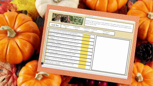 States of Matter Self Checking Worksheet for Middle School for Thanksgiving